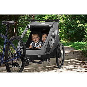 Jeep Everest 2-in-1 Child Bike Trailer and Stroller for 2 Kids by Delta Children | 2-Seater Lightweight Multisport Trailer with Converts to Jogging Stroller | Compact Fold for Travel and Storage, Grey