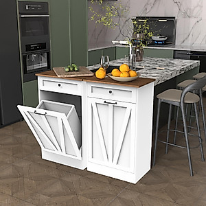 Kitchen Trash Can 10 Gallon, Tilt Out Waste Bin Cabinet with Storage Drawers, Hidden Trash Can Cabinet, Garbage Can Cabinet, Recycling Storage Cabinet for Kitchen, Dining Room, Laundry, Bathroom White