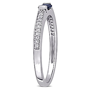 etneyjewels 0.86 Carat Blue Sapphire And Natural White Diamond Baguette Cut Bridal Engagement Rings For Women In 10KT Solid( Centre Blue Gemstone etneyjewels 0.5 ctw,Clarity I2,Color HI,8)