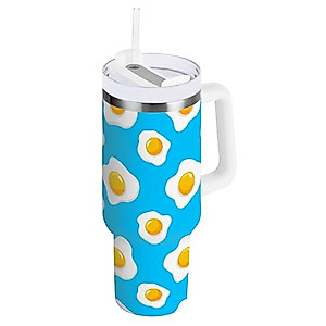Eggs Blue Stainless Steel Vacuum Insulated Tumbler with Lid and Straw for Water, Insulated Tumbler 30 OZ / 0.89 L