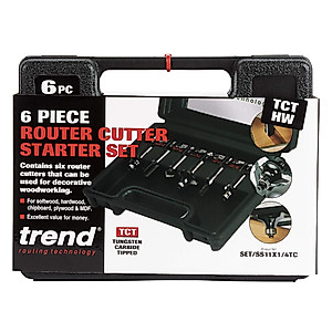 Trend 6 Piece Router Bit Starter Set, 1/4 Inch Shank, Tungsten Carbide Tipped, Storage Case Included, SET/SS11X1/4TC