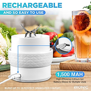 Bionic Blade Personal Blender 26.5 oz, with Extra Shaker and Lid, Cordless, Air Tight, Rechargeable 18,000 RPM Portable Blender for Shakes, Smoothies, Juice and Sauces 8.6”