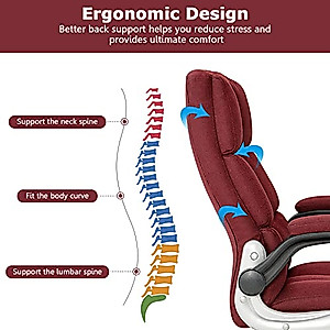 POWERSTONE Ergonomic Office Chair Big and Tall High-Back Executive Computer Desk Chair Upholstered Comfortable Swivel Home Office Chair with Flip-up Armrest Adjustable Tilt Angle 300 LBS (WineRed)