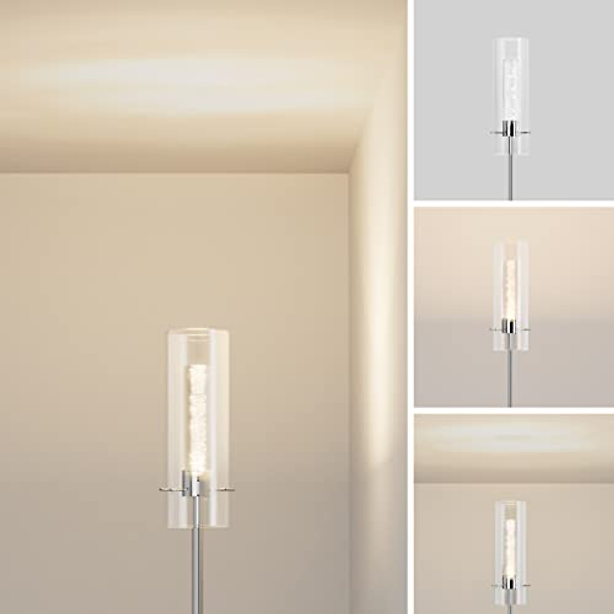 Ralbay Chrome Floor Lamp, Glass LED Floor Lamp Chrome Tall Floor Lamp,Modern Torchiere LED Floor Lamp,Chrome Glass Floor Lamp for Living Room, Silver Slender Glass Standing Lamp for Bedroom