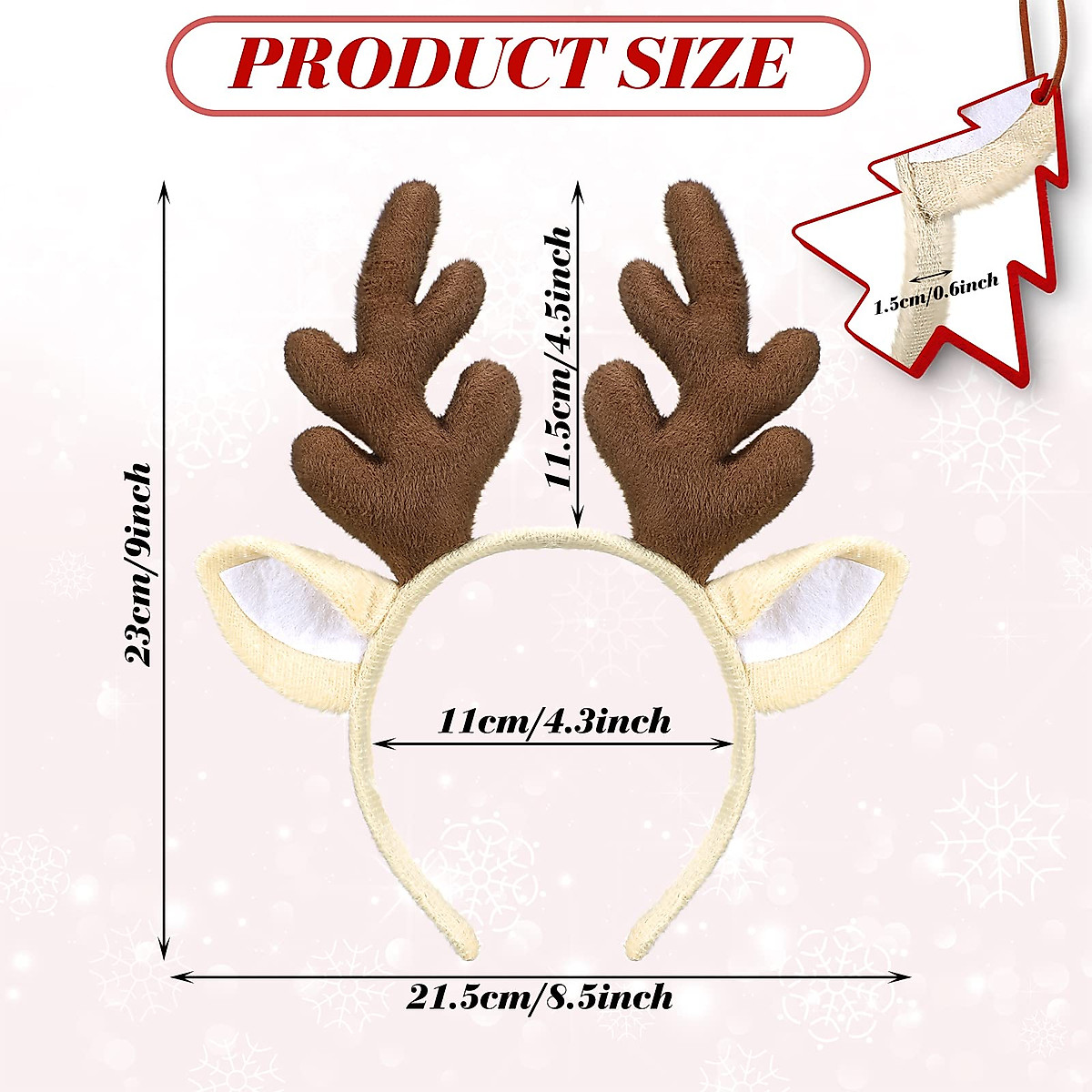 WILLBOND 2 Pieces Christmas Reindeer Antlers Headband Elf Hat Headband Deer Headband for Women Christmas Party Favors(Deer Horn)