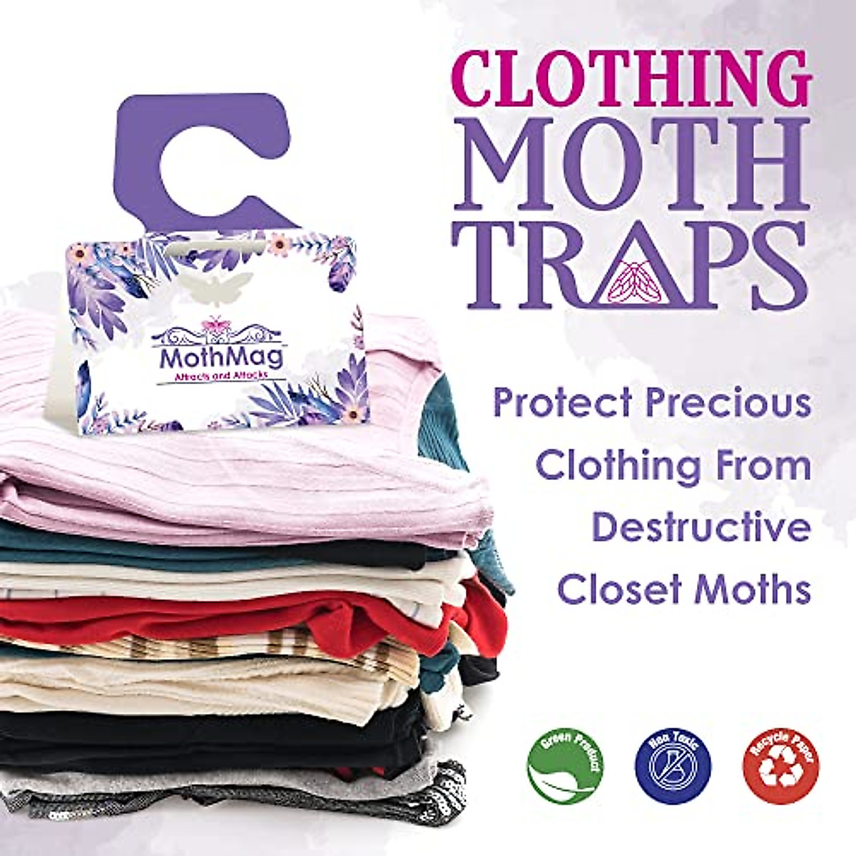 MothMag Moth Traps for Clothes, Closets, Fabrics, and Carpets, Clothes Moth Traps, Closet Moth Traps,Clothing Moth Pheromone Traps, Mothballs Alternative, How to Get Rid of Moths in House