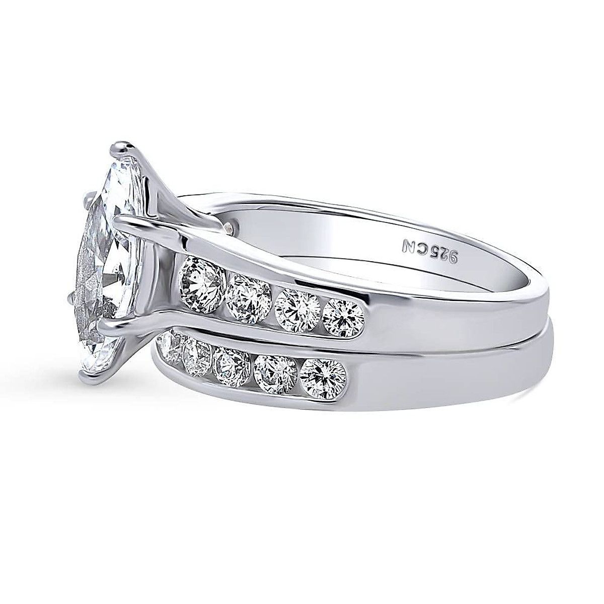 BERRICLE Sterling Silver Solitaire Wedding Engagement Rings 1.6 Carat Marquise Cut Cubic Zirconia CZ Statement Ring Set for Women, Rhodium Plated Size 8