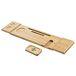 Aquaterior Bamboo Bathtub Caddy Tray Phone Slot Soap Holder Organizer Bath Table