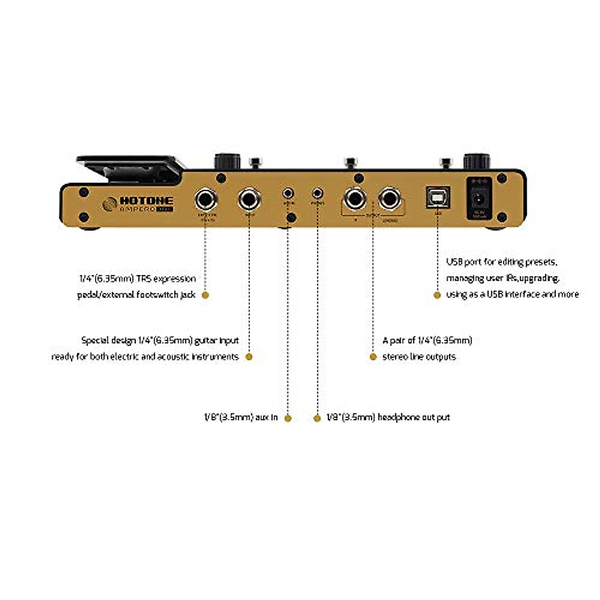 Hotone Ampero One MP-80 Guitar Bass Amp Modeling IR Cabinets Simulation Multi Language Multi-Effects with Expression Pedal Stereo OTG USB Audio Interface