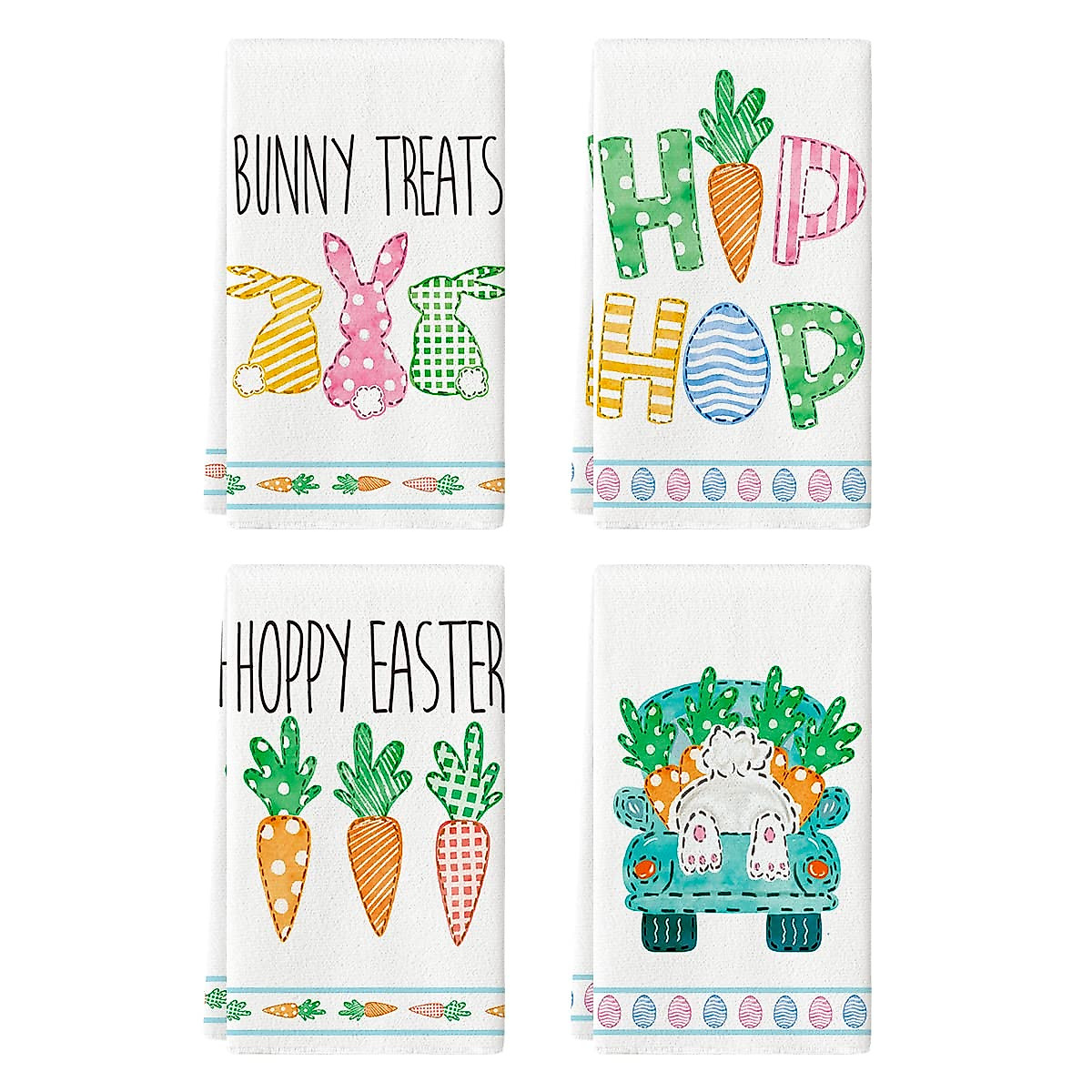 Artoid Mode Bunny Treats Rabbits Hip Hop Carrots Truck Hoppy Easter Kitchen Towels Dish Towels, 18x26 Inch Seasonal Decoration Hand Towels Set of 4