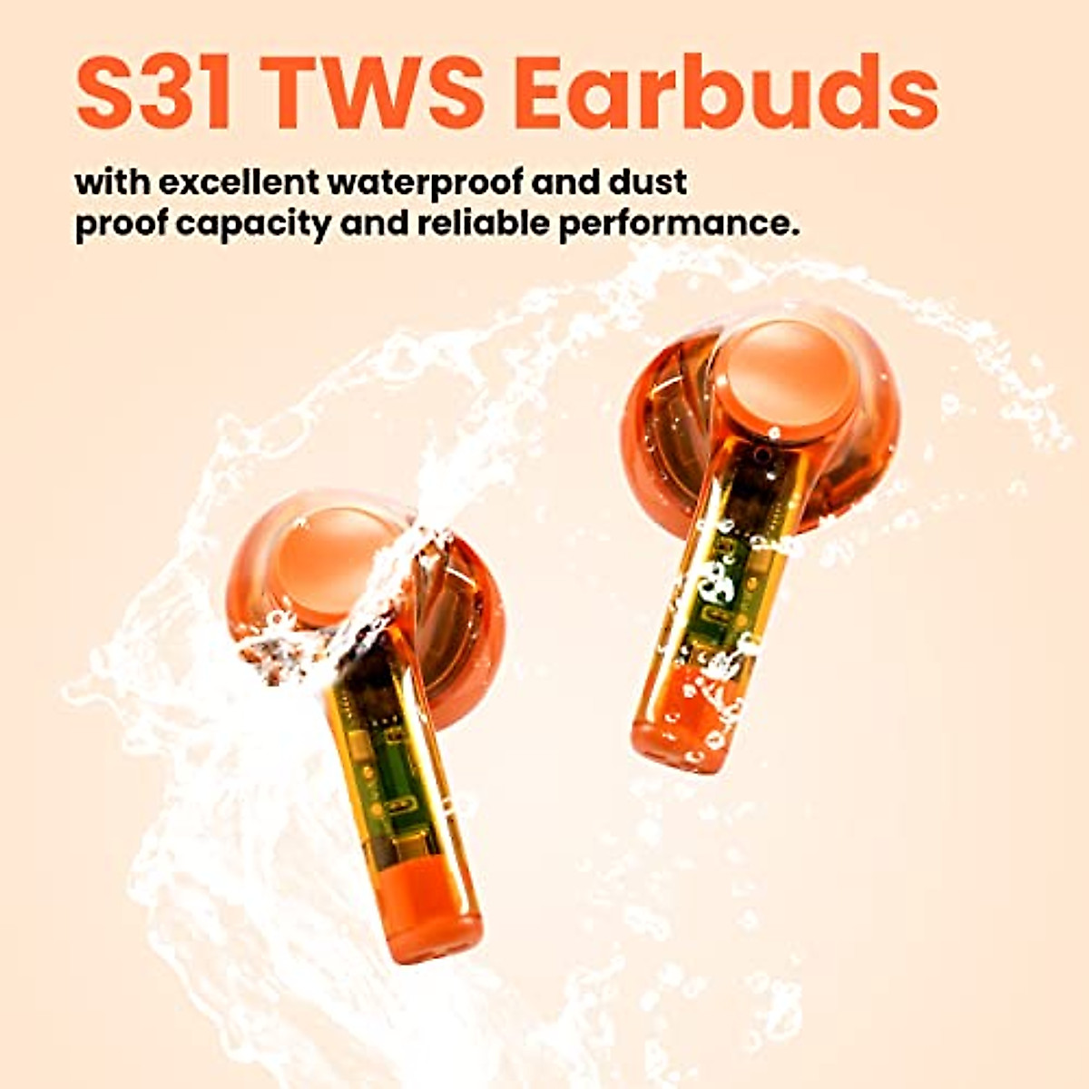 Cyberpunk Printing Wireless Bluetooth 5.3 Earbuds Headphone with Charging Case & Microphone, Noise Cancelling Earbuds, Waterproof Sport Workout Call Music In-Ear Headphones Earbuds Earphones Orange