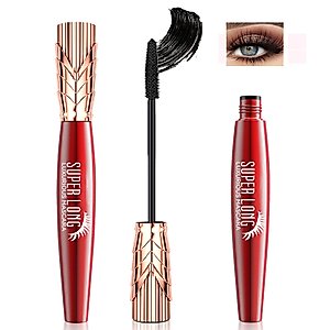 Super Long Black Mascara,LongLasting Waterproof SweatProof Quick-Drying 4D Silk Fiber Lash Mascara,Natural Lengthening Instant Volumizing Tubing Mascara Liquid Lash Extensions Mascara for Women Makeup