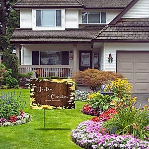 Autravelco Welcome to Our Wedding Lawn Sign 12x18 Inch Welcome to Our Happily Ever After Double Sided Yard Signs with Stakes for House Rent Outdoor Decoration