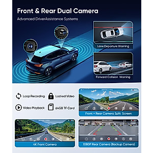 10.26'' Wireless Carplay and Android Auto, Portable Car Stereo with 4K Dash Cam, 1080P Backup Camera, Drivemate Carplay Screen with Bluetooth/Navigation/MirrorLink