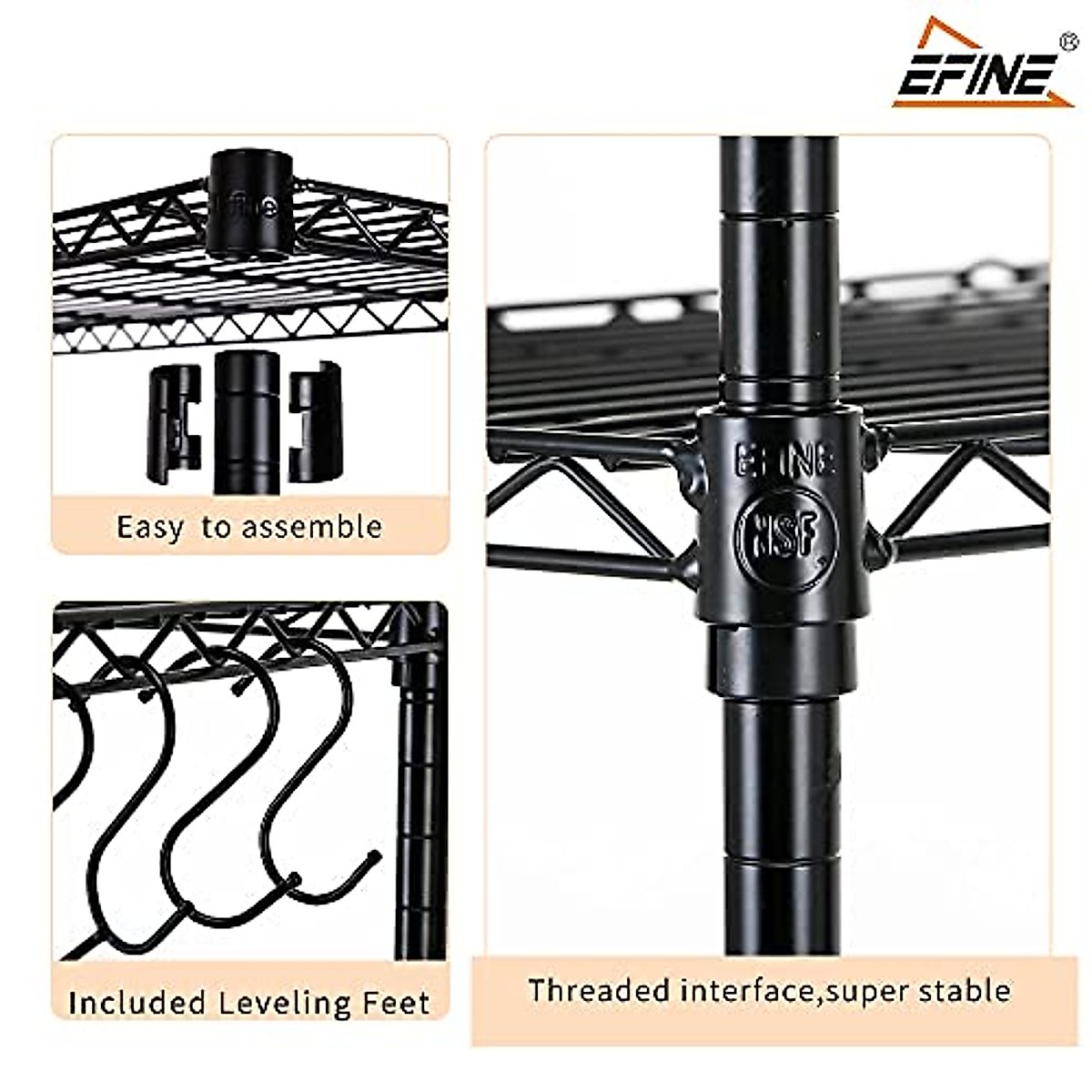 EFINE 2-Pack 5-Shelf Shelving Unit Rack with 8-Hook and 5-Shelf Liners, NSF Certified, Adjustable, 150lbs Loading Capacity Per Shelf, Shelving Rack for Kitchen and Garage (23.6W x 14D x 59H)