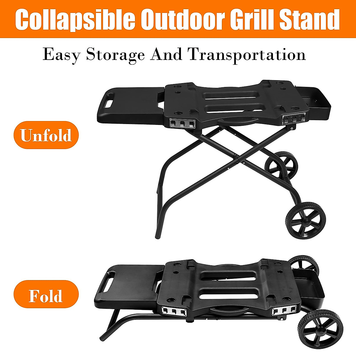 GRILL FORCE Grill Stand + Crisping Basket Set for Ninja Woodfire Grill,Collapsible Outdoor Grill Cart 304 Stainless Steel Crisper Tray Fit for Ninja Woodfire Outdoor Grill (Ninja OG701)