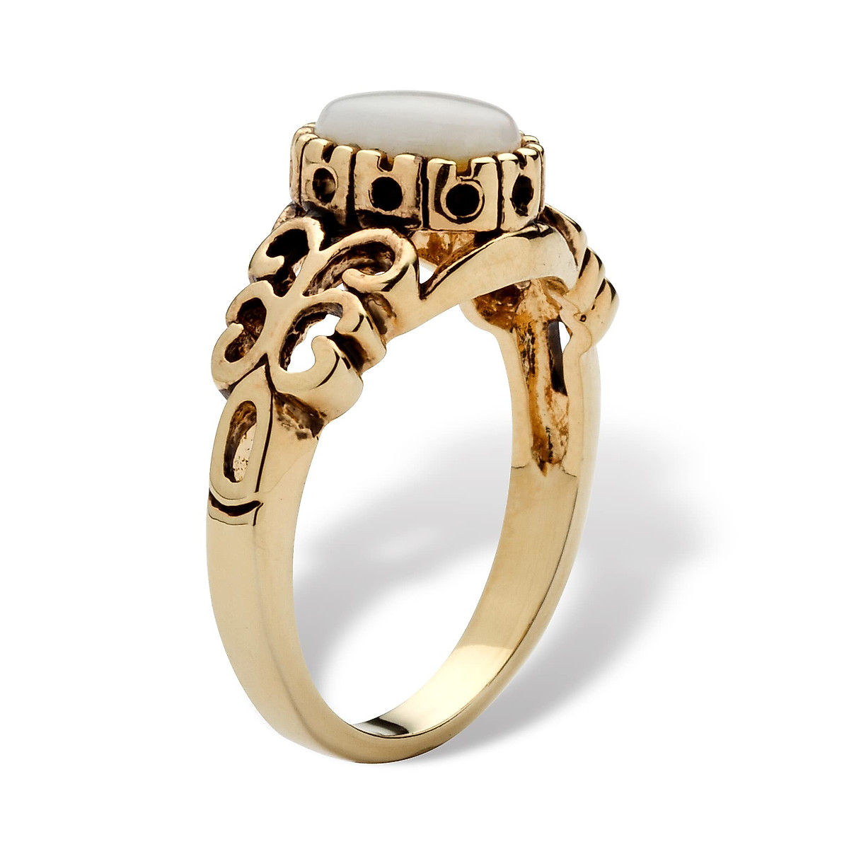 PalmBeach Yellow Gold-plated Antiqued Oval Shaped Genuine Opal Scroll Ring Sizes 6-10 Size 8
