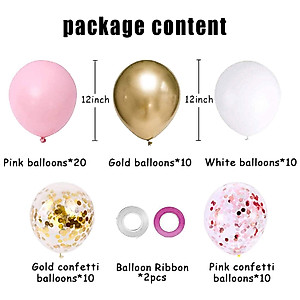 60pcs Pink Gold White Balloons Kit Latex 12 inch Pink Gold Confetti Balloons for Birthday Baby Shower Wedding Engagement Party Decorations