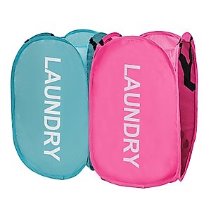 Aplter Collapsible Laundry Hamper 2 pack Mesh Pop Up Laundry Hamper with Handles, Foldable Laundry Basket for Kid's Room, College Dorm, RV, Travel (Pink + Sky Blue)