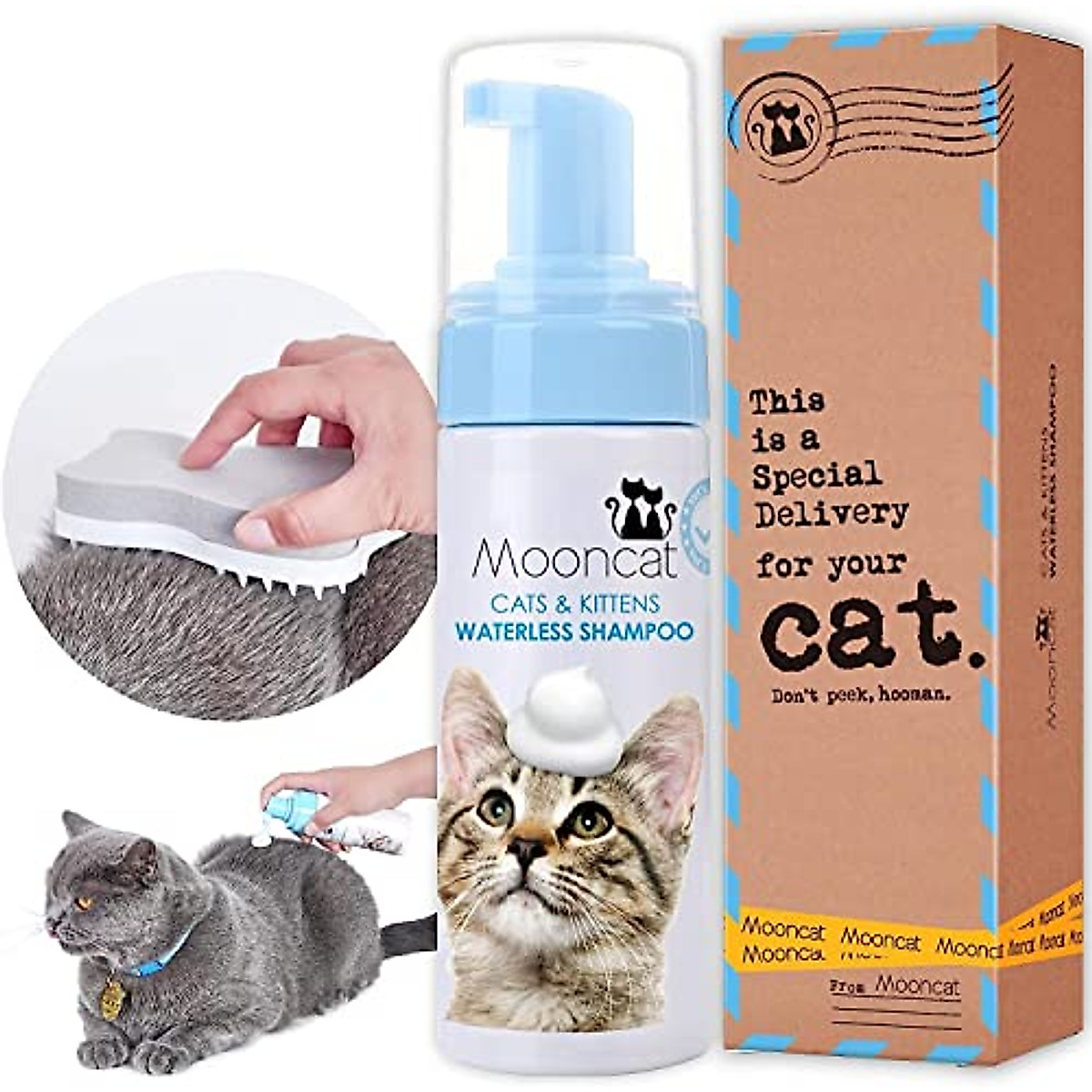 Mooncat Waterless Cat Shampoo, Licking Safe Dry Shampoo for Cats, No Rinse Foam Cat Bath, Grooming for Cat, Kitten Sensitive Skin, Dander Reducing, Paraben Free, pH Balanced (5 oz) Shampoo ONLY