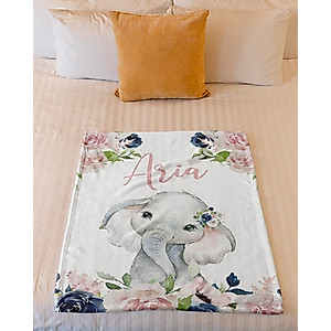 Elephant Baby Bedding- Baby Girl Crib Bedding Set- Elephant Nursery- Navy and Blush Pink Floral Crib Bedding- Elephant Crib Bedding Set Girl, Personalized Fleece - Sherpa Blanket Gift