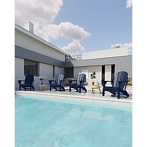 Adiromoti Folding Adirondack Chairs Set of 4, All-Weather Resistant HDPE Patio Firepit Chairs, Sturdy Outside Chairs with Cup Holder, Lawn Chairs, 80% Pre-Installed Load Capacity 385lb, Navy Blue