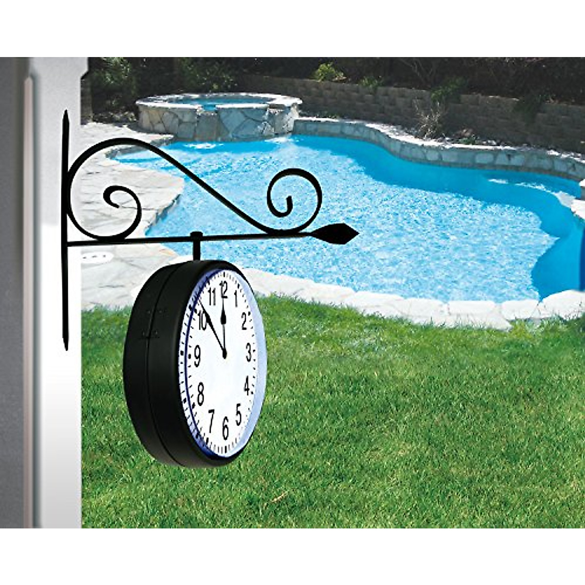 Poolmaster 52608 Dual Sided Hanging Indoor Clock or Outdoor Clock, Black