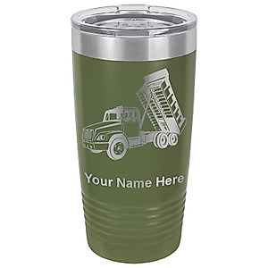 LaserGram 20oz Vacuum Insulated Tumbler Mug, Dump Truck, Personalized Engraving Included (Camo Green)