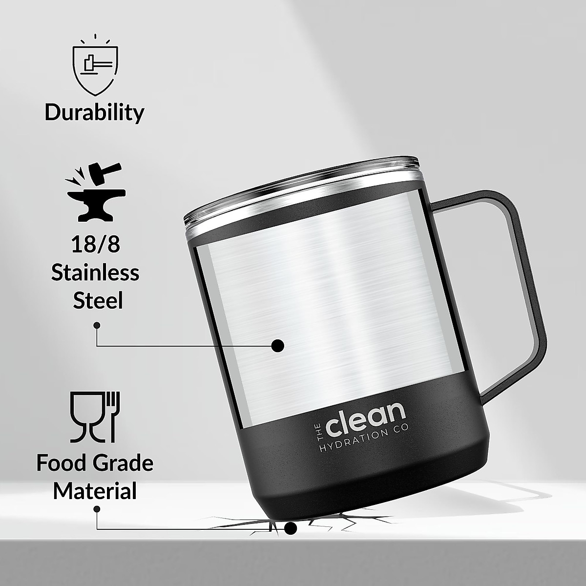 The Clean Hydration Company Coffee Cup Travel Mug Insulated - 12 Oz | Ceramic Lined Tumbler Cup with Lid | Reusable Office Mug | Double Wall Vacuum Eco-Friendly, BPA-Free