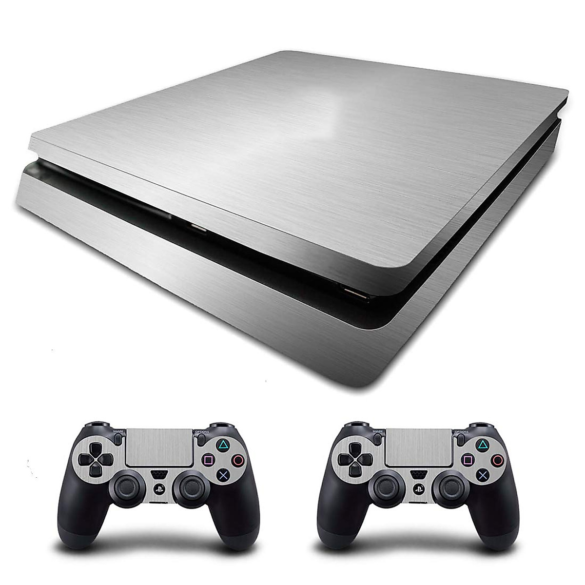 Adventure Games - Silver, Brushed Aluminum - Vinyl Console Skin Decal Sticker + 2 Controller Skins Set - Compatible with PlayStation PS4 SLIM gaming console systems