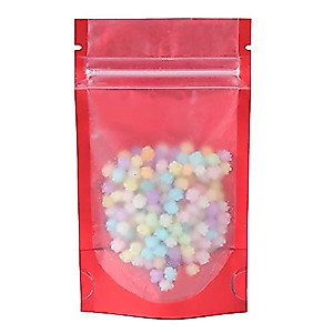 100 Translucent/Red Poly Resealable Stand Up Heat Sealable Reusable Pouch (6" x 9", Translucent/Red)