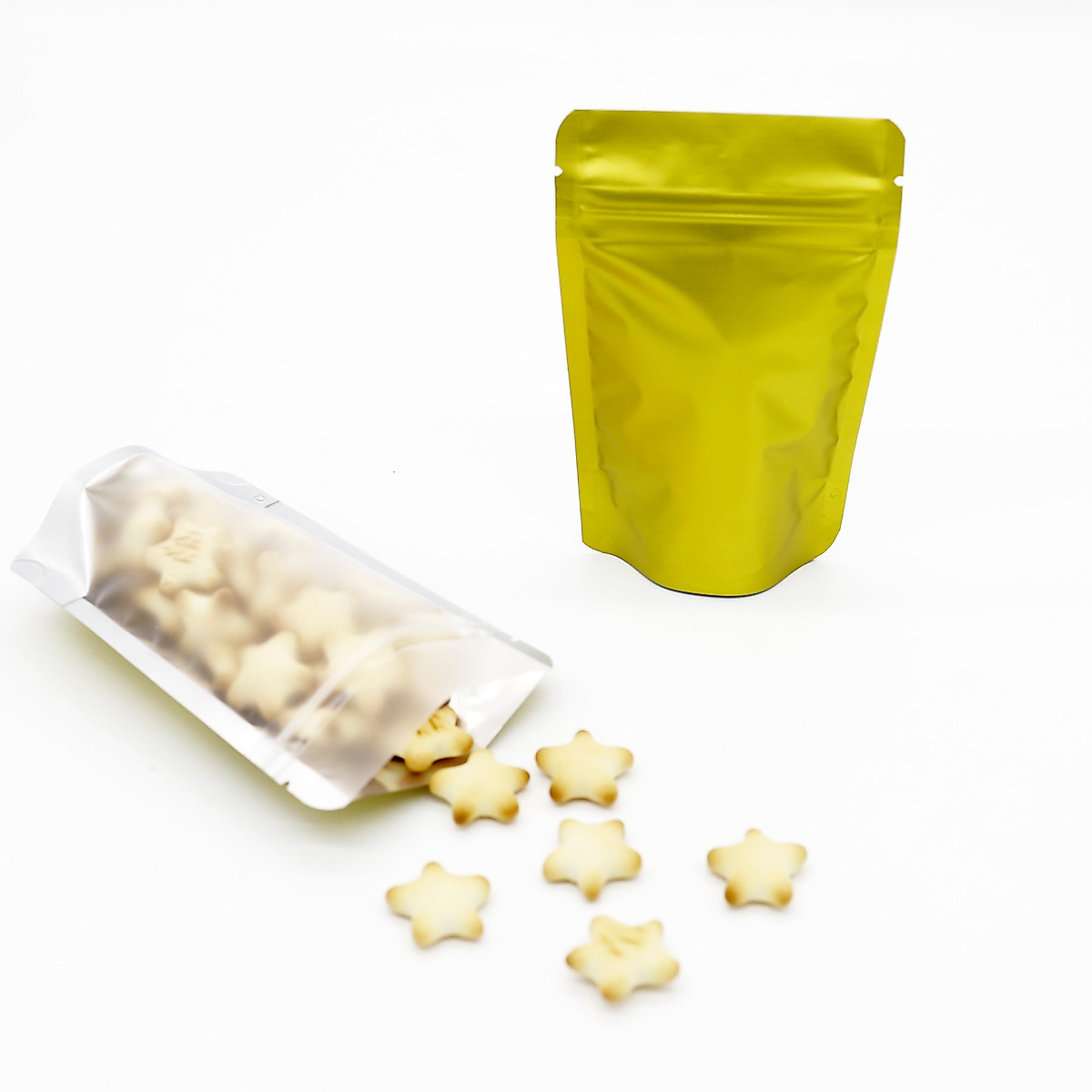 QQ Studio 100PCS Matte Double-Sided Colored Stand-Up Bags (8.5x13cm (3.3x5.1"), Translucent/Gold)