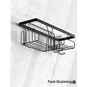 2-Pack Shower Caddy with Hooks Adhesive Shelf Shower Organizer Bathtub Storage Accessories, No Drilling Wall Mounted Stainless Steel Shower Shelves for Inside Shower for Bathtub and Kitchen, Black