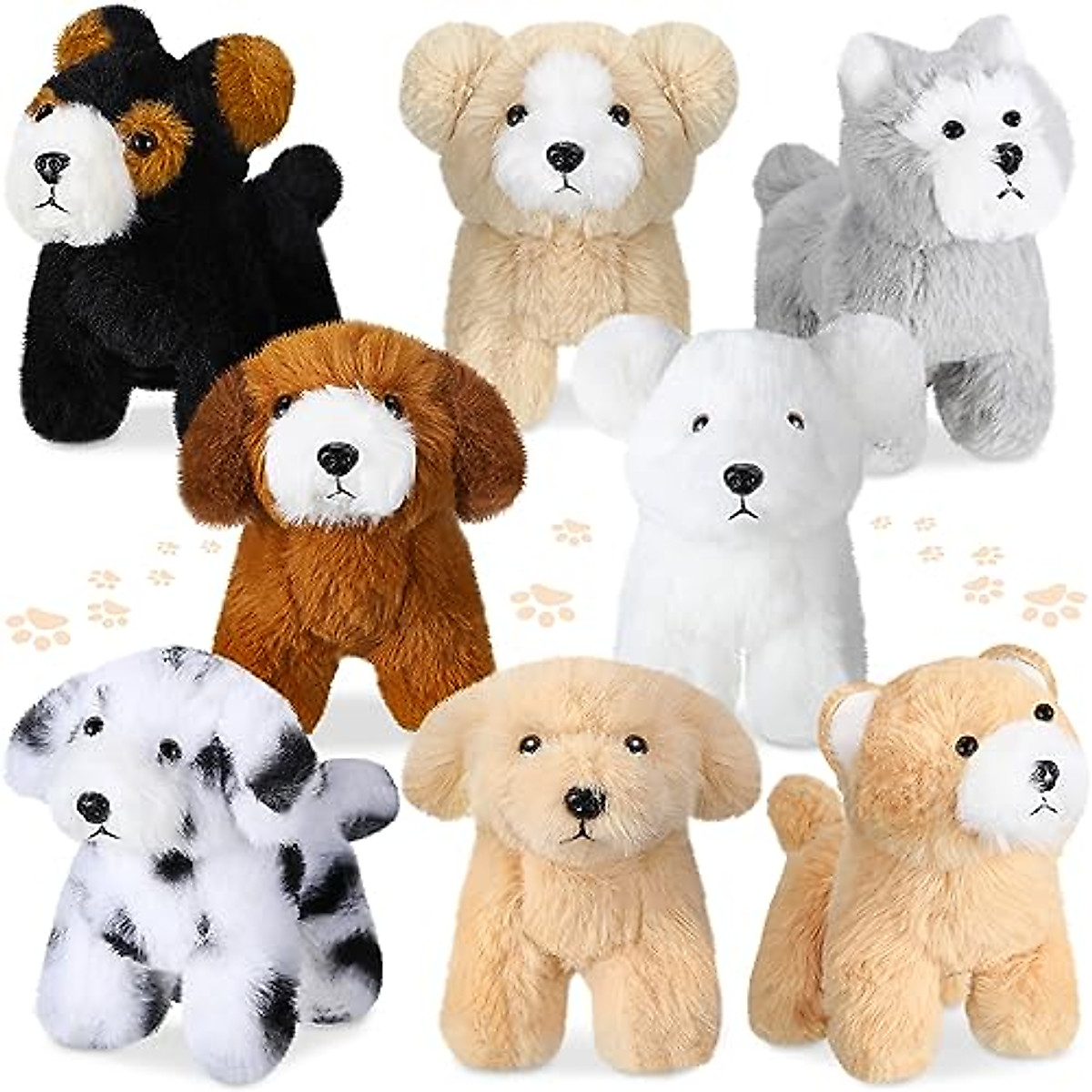 8 Pieces Plush Pets 5 Inch Stuffed Animals Bulk Assorted Cute Stuffed Pet Animal Plush Toys Small Plush Animals for Kids Halloween School Classroom Animal Themed Party Supplies Decors (Standing Dog)