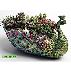 Succulents Planter Plants Pot Handmade 9.4 Inch Peacock Pot Resin Base Large Flowers Pot/Succulent Cactus pots/Container/with Hole for Home Garden Office Desktop Decoration Idea