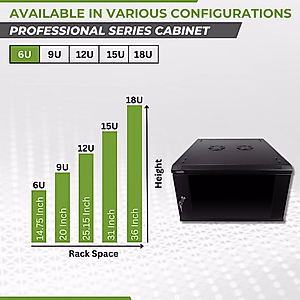 NavePoint 6U Server Rack Enclosure - 23.6” Deep, 6U Wall Mount Network Cabinet with Locking Glass Door for 19” IT Equipment, 6U Network Rack with 2 Fans, Removable Side Panels, Black