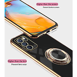 Compatible with Oppo Reno 6 Pro Case Silicone Shockproof Phone Cases for Oppo Reno 6 Pro 5G Anti-Scratch Cute Protective Case with Ring (Black, Oppo Reno 6 Pro 5G)