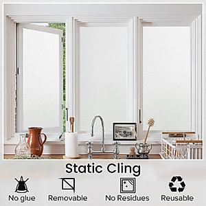 rabbitgoo Window Privacy Film, Non-Adhesive Frosted Glass Window Film for Bathroom, Static Cling Heat Blocking Stickers for Home Indoor Opaque Frosting Coverings House Tint, Matte White 23.6" x 78.7"