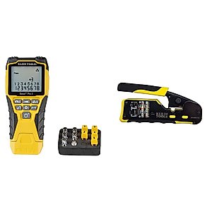 Klein Tools VDV501-851 Cable Tester Kit & VDV226-110 Ratcheting Modular Cable Crimper/Wire Stripper/Wire Cutter, for RJ11/RJ12 Standard and RJ45 Pass-Thru Connectors