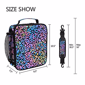 MNSRUU Lunch Bags for Boys Girls Student, Rainbow Leopard Reusable Insulated Lunch Cooler Bag Organizer Thermal Meal Tote Kit, Lunch Box with Adjustable Shoulder Strap