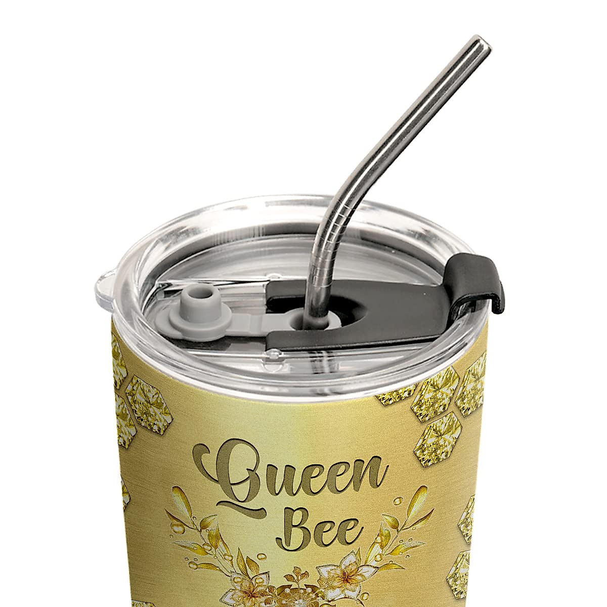20oz Printed Jewelry Crystal Queen Bee Tumbler, Gifts for Bee Lovers, Coffee Thermos for Women, Stainless Steel Double Wall Vacuum Insulated Coffee Mug, Travel Cup with Lid