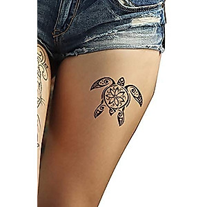 Tatodays Temporary tattoo turtles black maori tribal body art sticker transfer for arms shoulder Aztec Polynesian Samoan Hawaiian for adult men and women