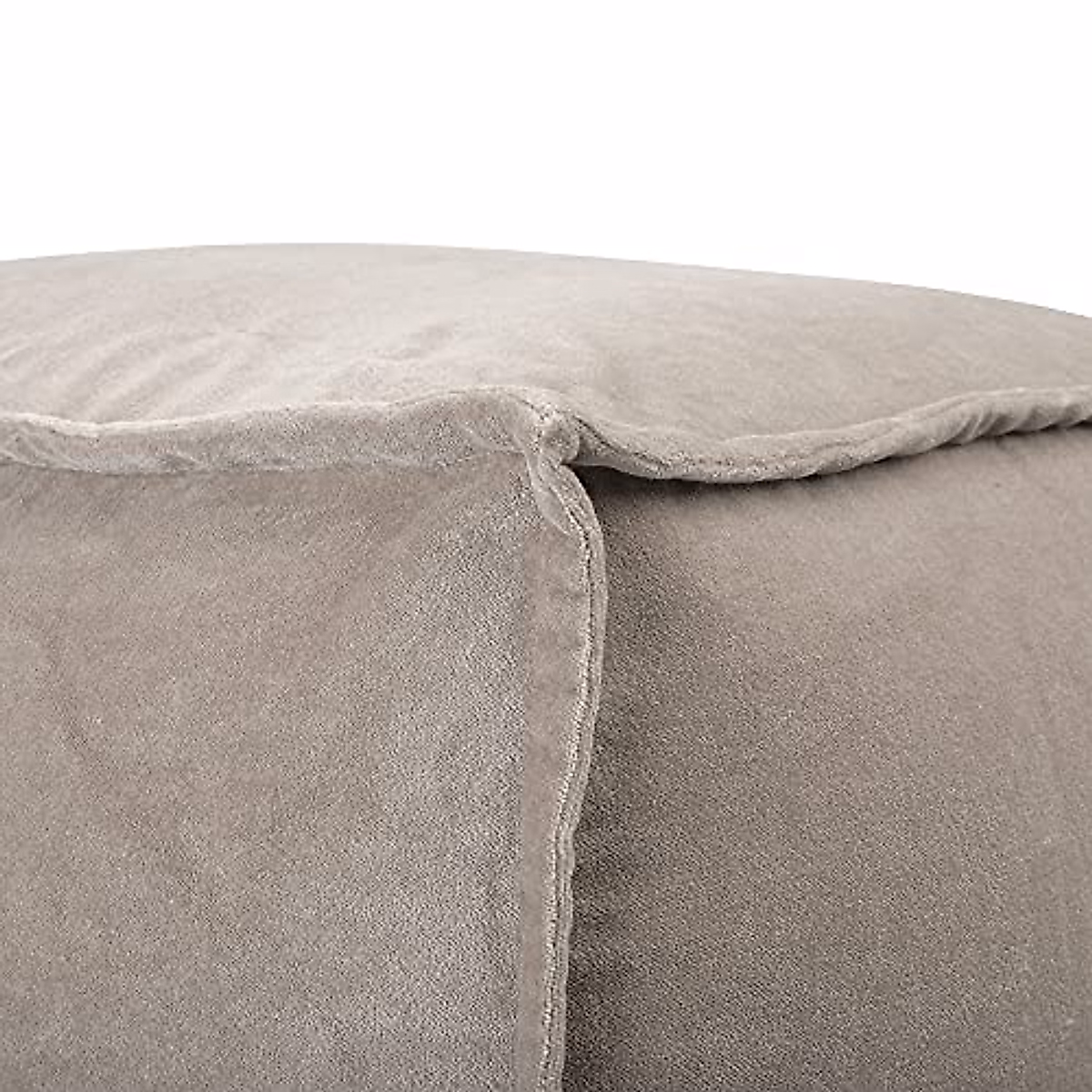 Main + Mesa Modern Boho Cotton Velvet Pouf, Greige