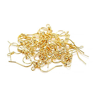 GSHLLO 100 Pcs Gold Earring Hooks Ear Wire Hooks Earring Fish Hook Connector Jewelry Earring Parts DIY Earring Findings Components