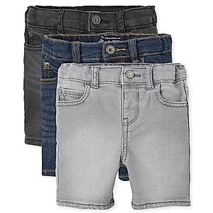 The Children's Place Baby Boys' and Toddler Denim 5-Pocket Shorts, Stretch Light Wash 3-Pack, 12-18 Months