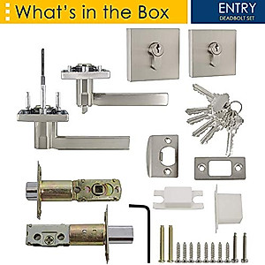 Brotima 5 Pack Square Heavy Duty Keyed Alike Front Door Entry Lever Lockset and Double Cylinder Deadbolt Combination Set with Same Key, Satin Nickel Finish, Reversible for Right/Left Hand