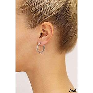 14k Gold X-pattern Diamond-cut Round Hoop Earrings, 1'' Diameter…