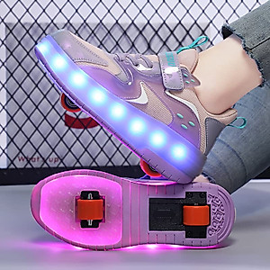 RESLIDE Roller Shoes with LED Light Two Wheels for Boys Girls Rechargeable Sport Sneaker （Pink 4.5 Big Kid）