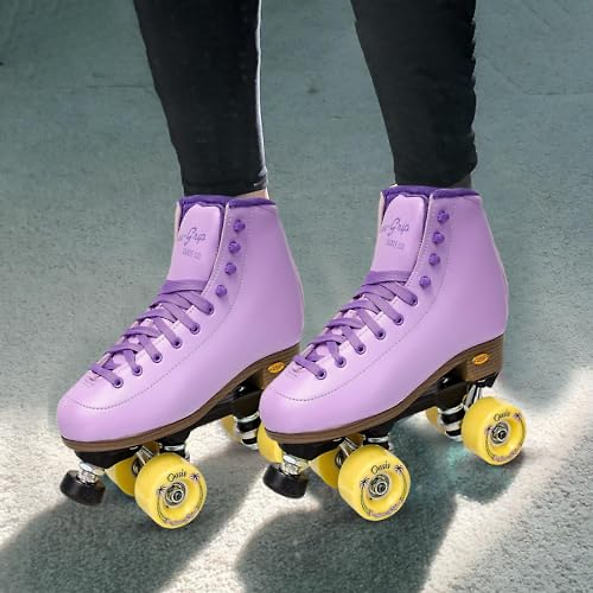 Sure-Grip Oasis Outdoor Roller Skates for Men & Women | High Rebound Soft 57mm 82A Urethane Wheels & ABEC 3 Bearings | Nylon Sole with Strong Trucks - Lace Up Facility - Made in USA (Lavender Color)