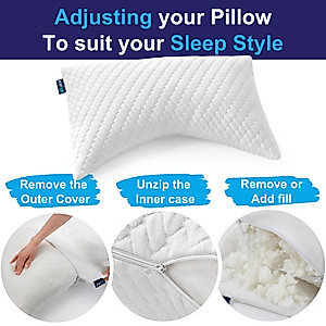 Sidney Sleep Side and Back Sleeper Pillow for Neck and Shoulder Pain Relief - Memory Foam Bed Pillow for Sleeping - 100% Adjustable Fill - Queen Size Washable Case. Extra Fill Included (Queen, White)